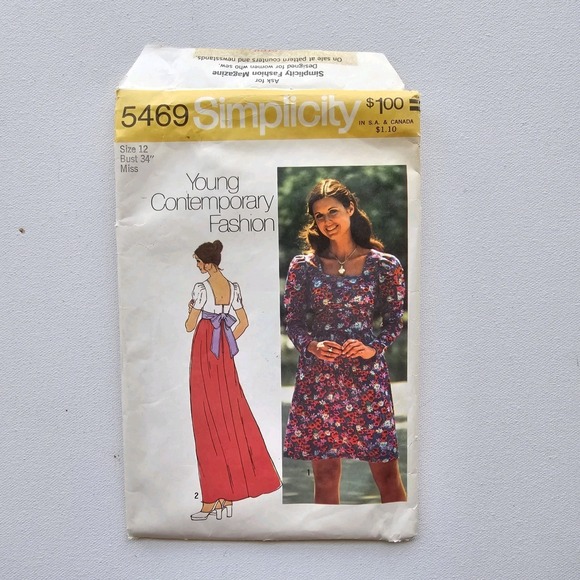 Simplicity | Dresses | 97s Vintage 34 Bust Simplicity 5469 Puff Sleeve ...